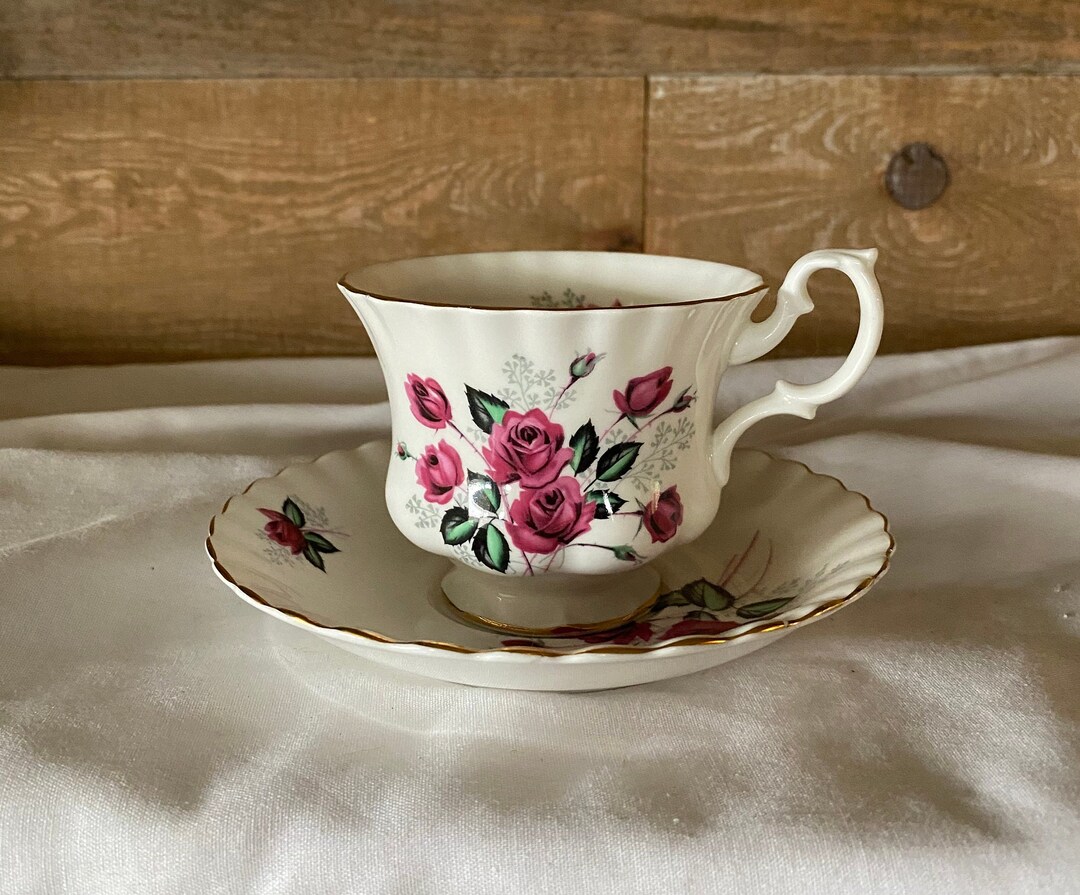 Royal Albert Deep Pink Rose Pattern Montrose Teacup & Saucer Set ...