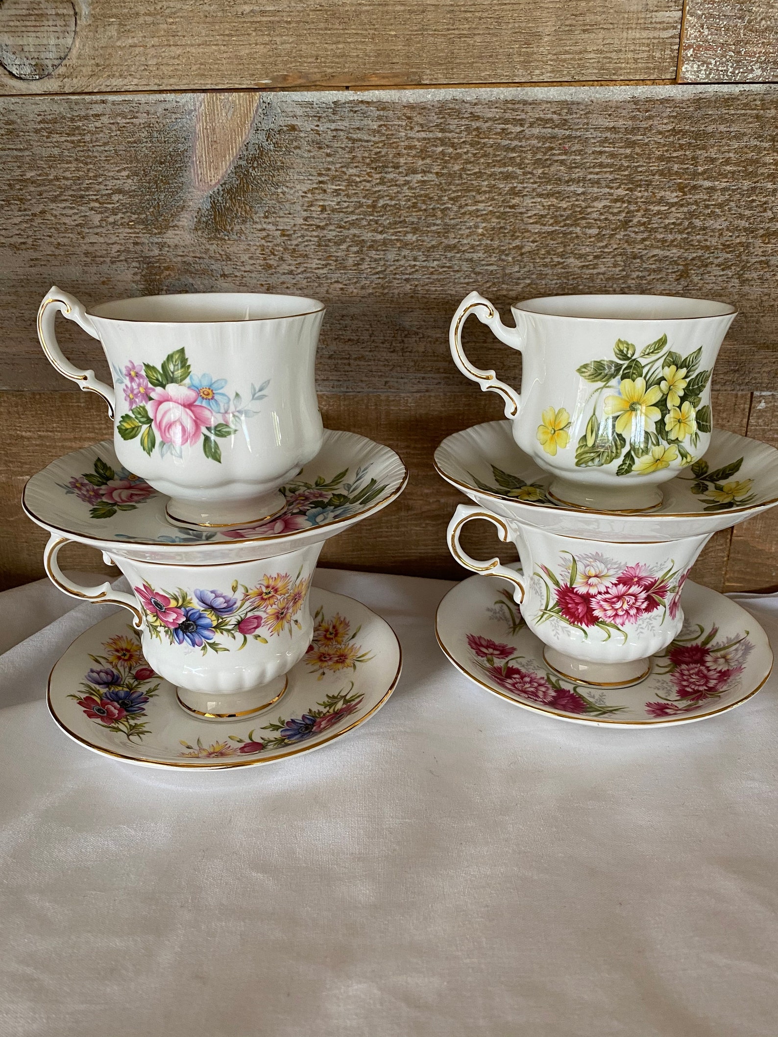 Paragon Flower Festival Tea Cup and Saucer Set of Four B D J K - Etsy
