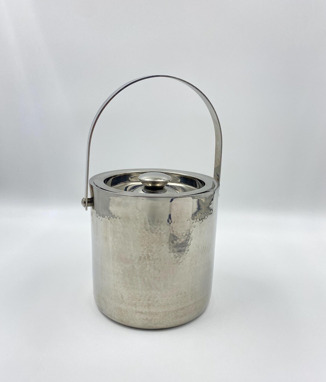 Hammered Stainless Steel Ice Bucket Vintage Elegant Silver Tone Barware ...