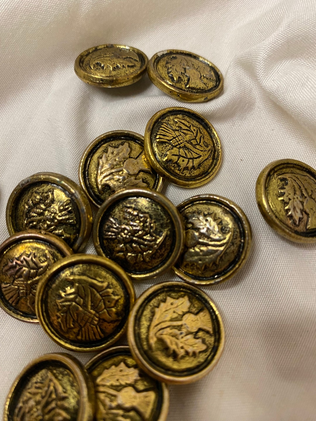 Brass Shank Buttons Vintage Set of Fourteen Heavy Gold Tone Metal ...