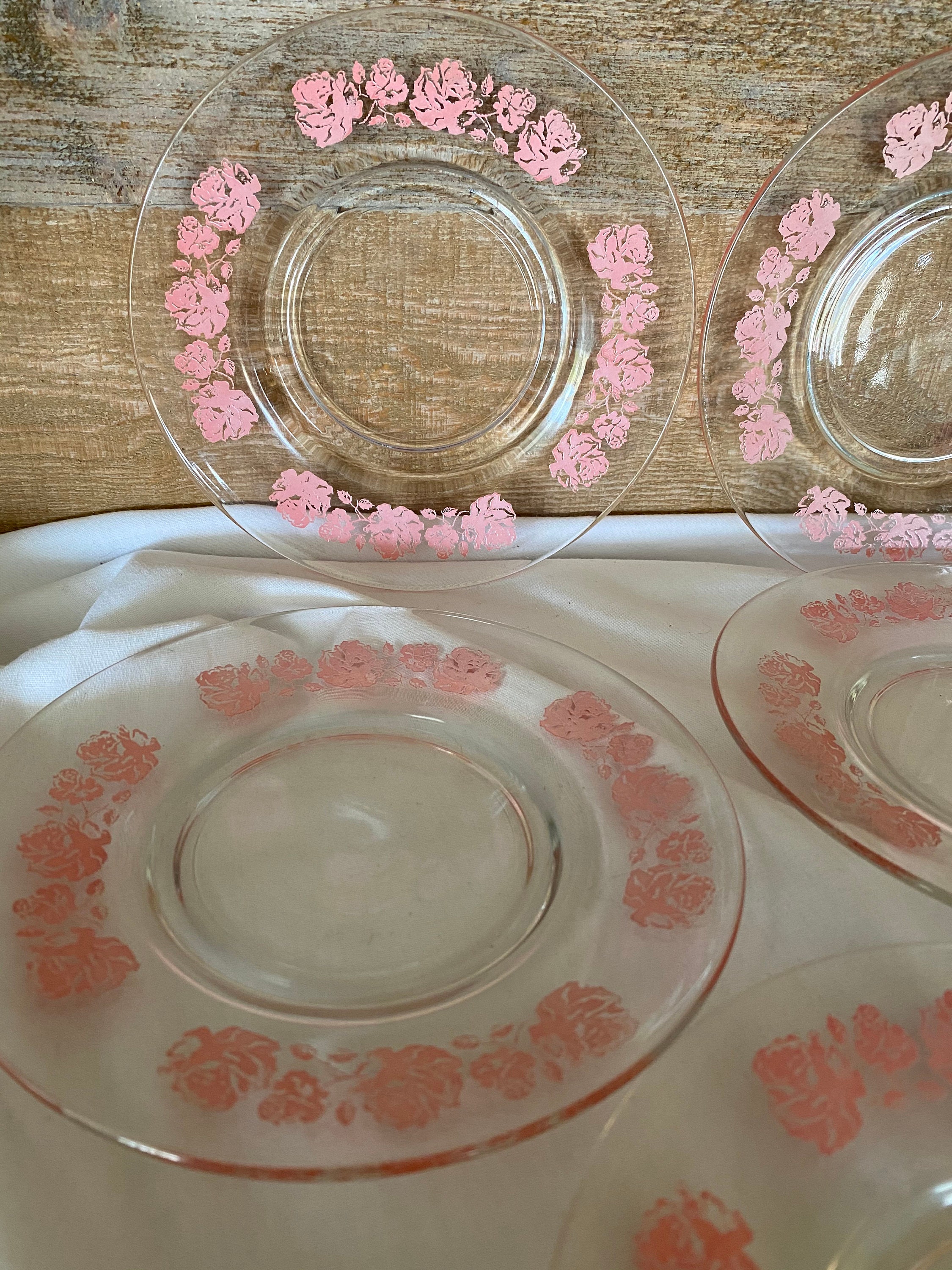 Clear Glass Saucers Pink Rose Flower Designed Edge Glass Side - Etsy