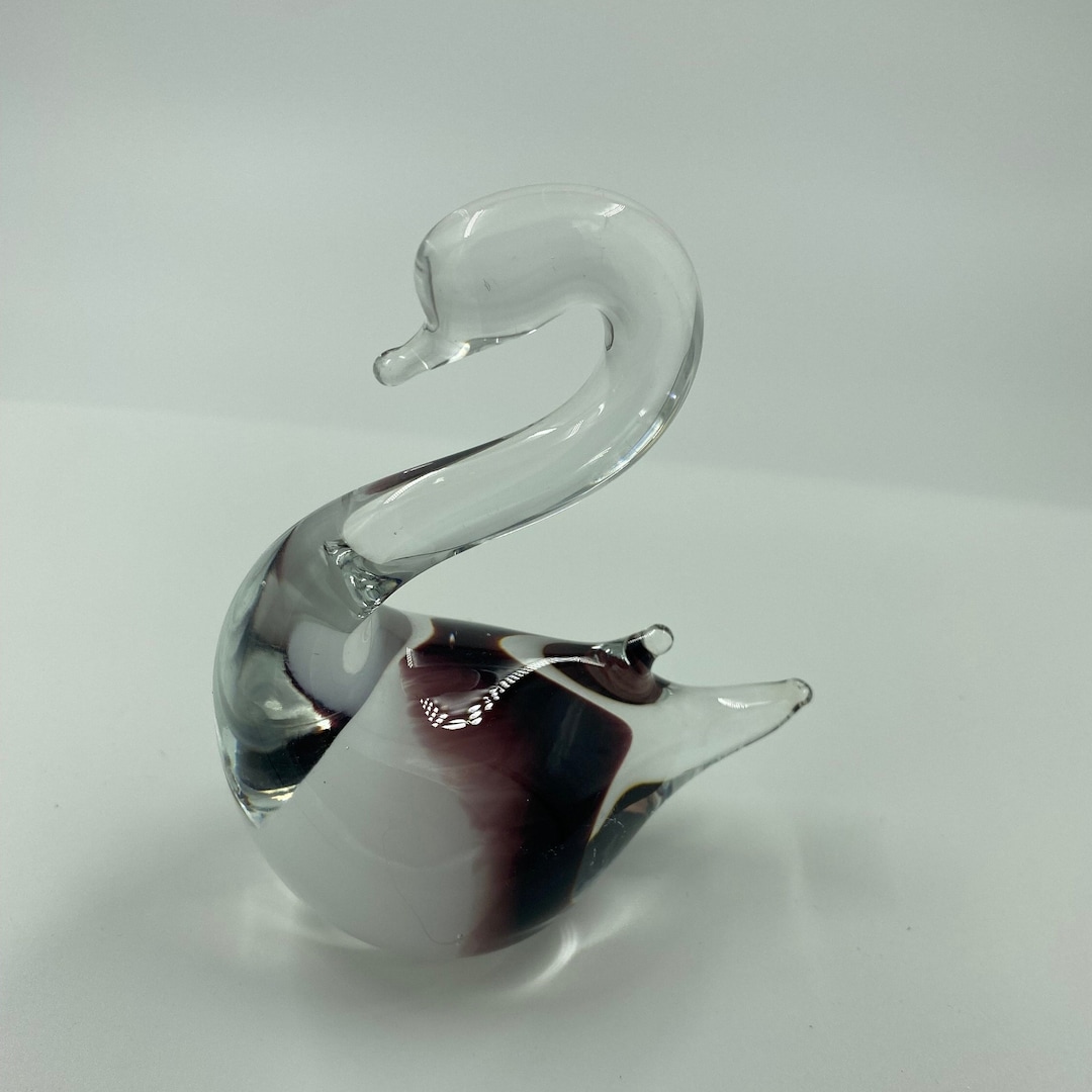 Glass Swan Figurine Purple White With Clear Vintage Swan Decor Trinket ...