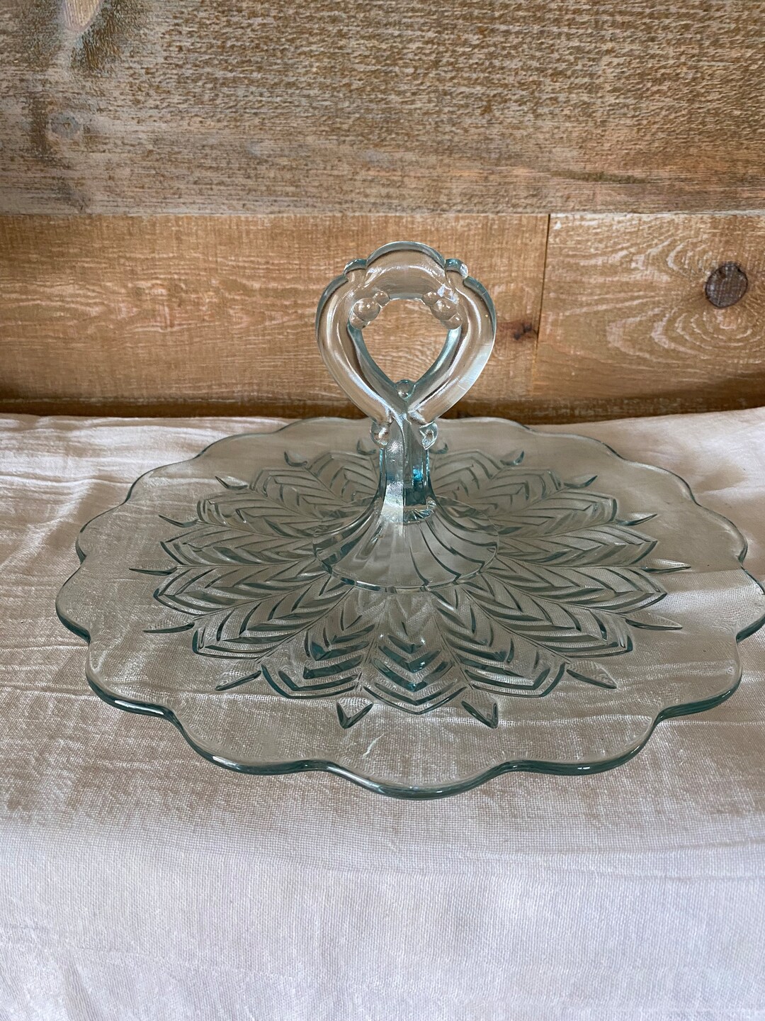 Jeannette Glass Light Blue Feather Pattern Sandwich Server Tray Platter ...