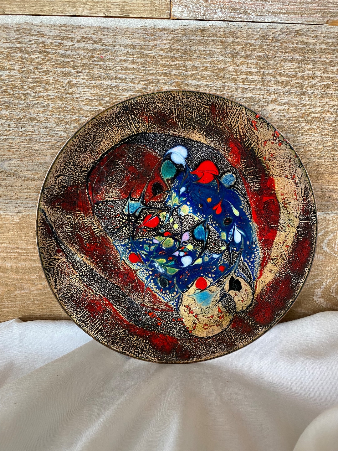 Copper Enamel Plate Vintage Collectible Copper Plate With Abstract ...