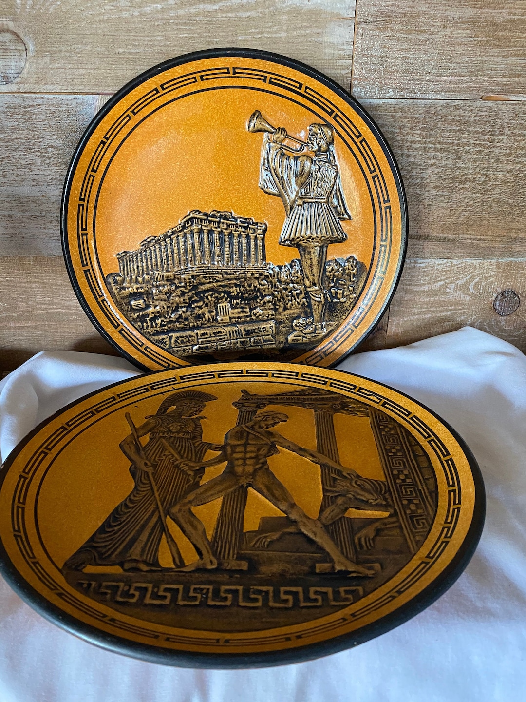 Greek Mythology Clay Wall Plates Set of Two Vintage Clay Painted Plates ...