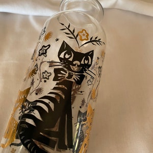 Siamese Cats Design Vase in Black and Gold Atomic Style Glass Vase Cat ...