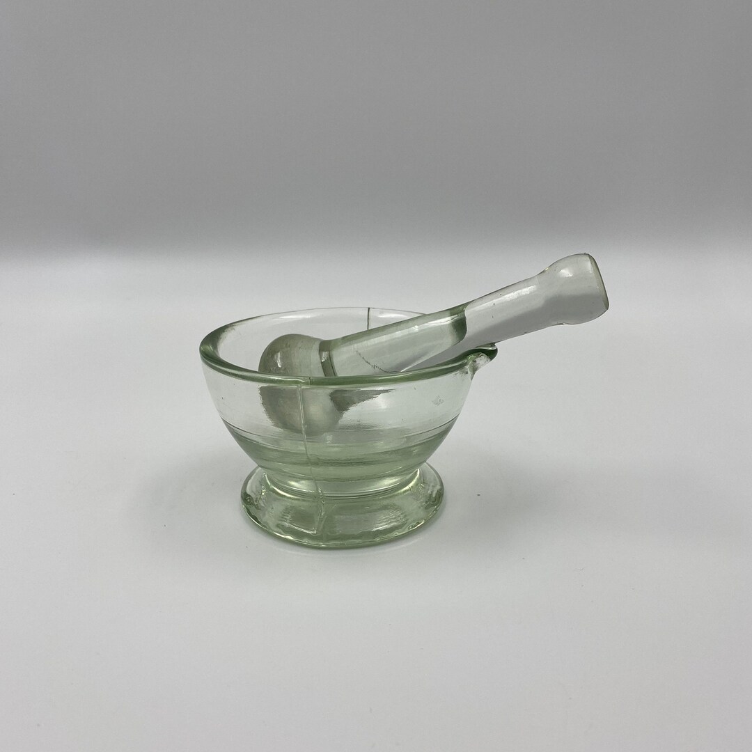Glass Mortar and Pestel Thick Heavy Glass With Light Green Tined ...