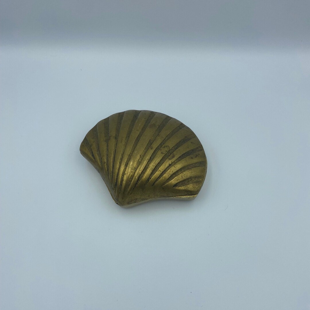 Brass Seashell Trinket Dish Solid Brass Scallop Shell Covered Dish ...