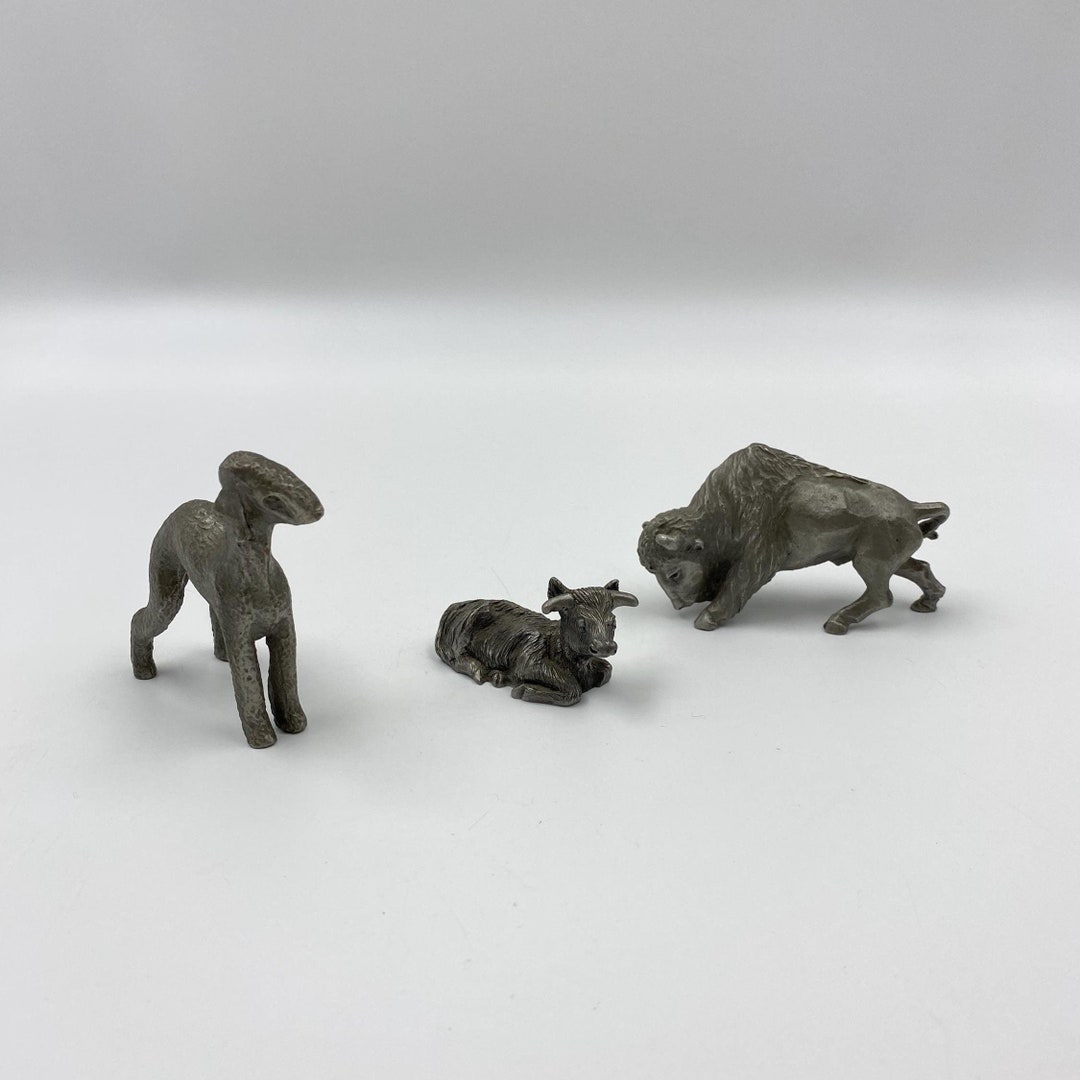 Pewter Animal Figurines Set of 3 Vintage Buffalo, Bull, and a Dog Made ...