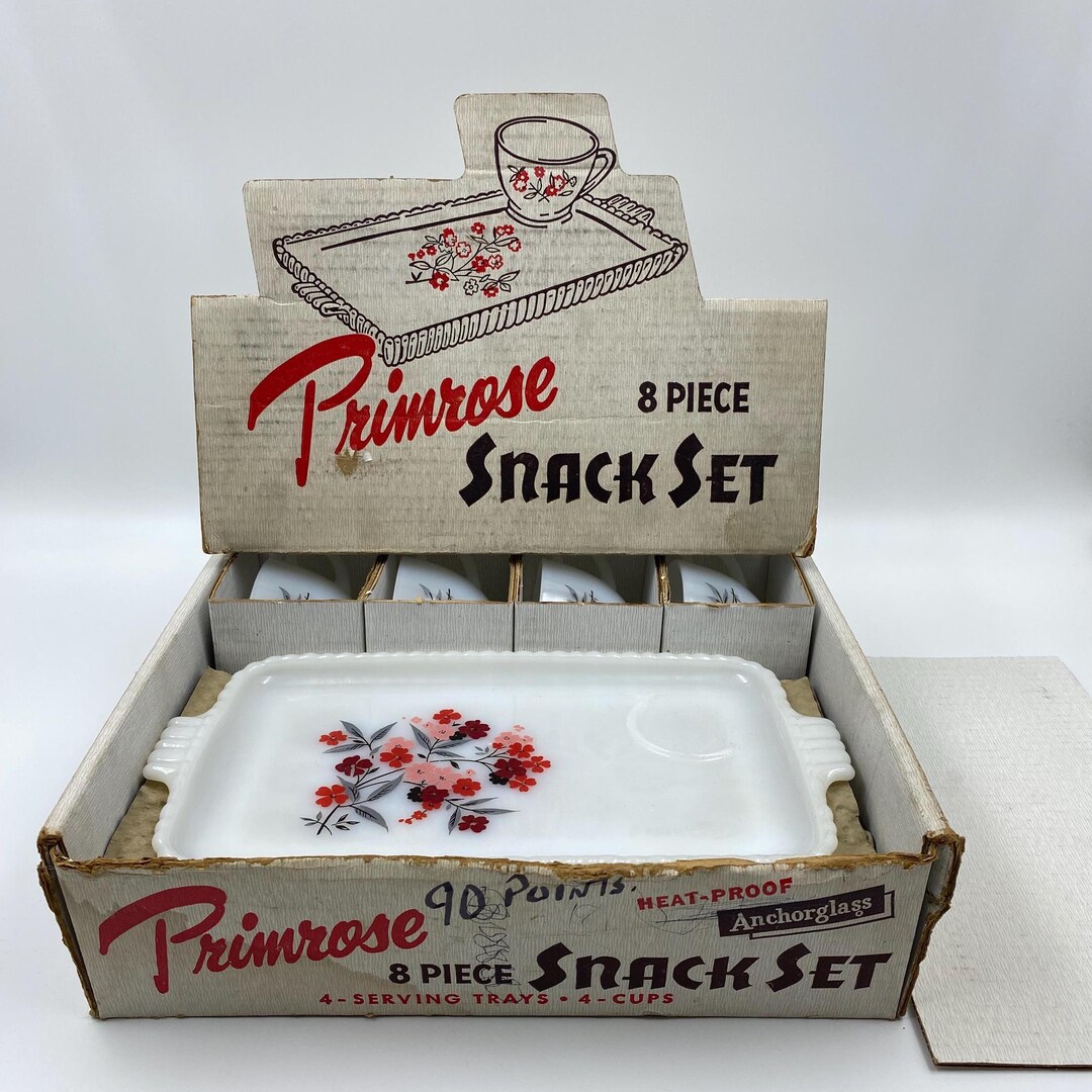 Fire King Anchor Glass Primrose 8 Piece Snack Set New Old Stock in ...