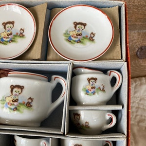 Childs Tea Set 16 Piece Tea Party Child Set of Dishes With Bear and Cat ...