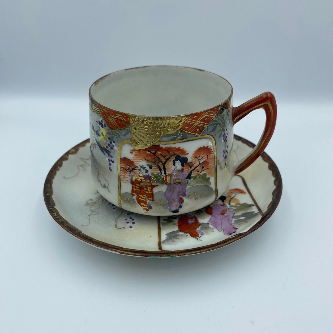 Geisha Tea Cup and Saucer Vintage Hand Painted Japanese Tea Cup With ...