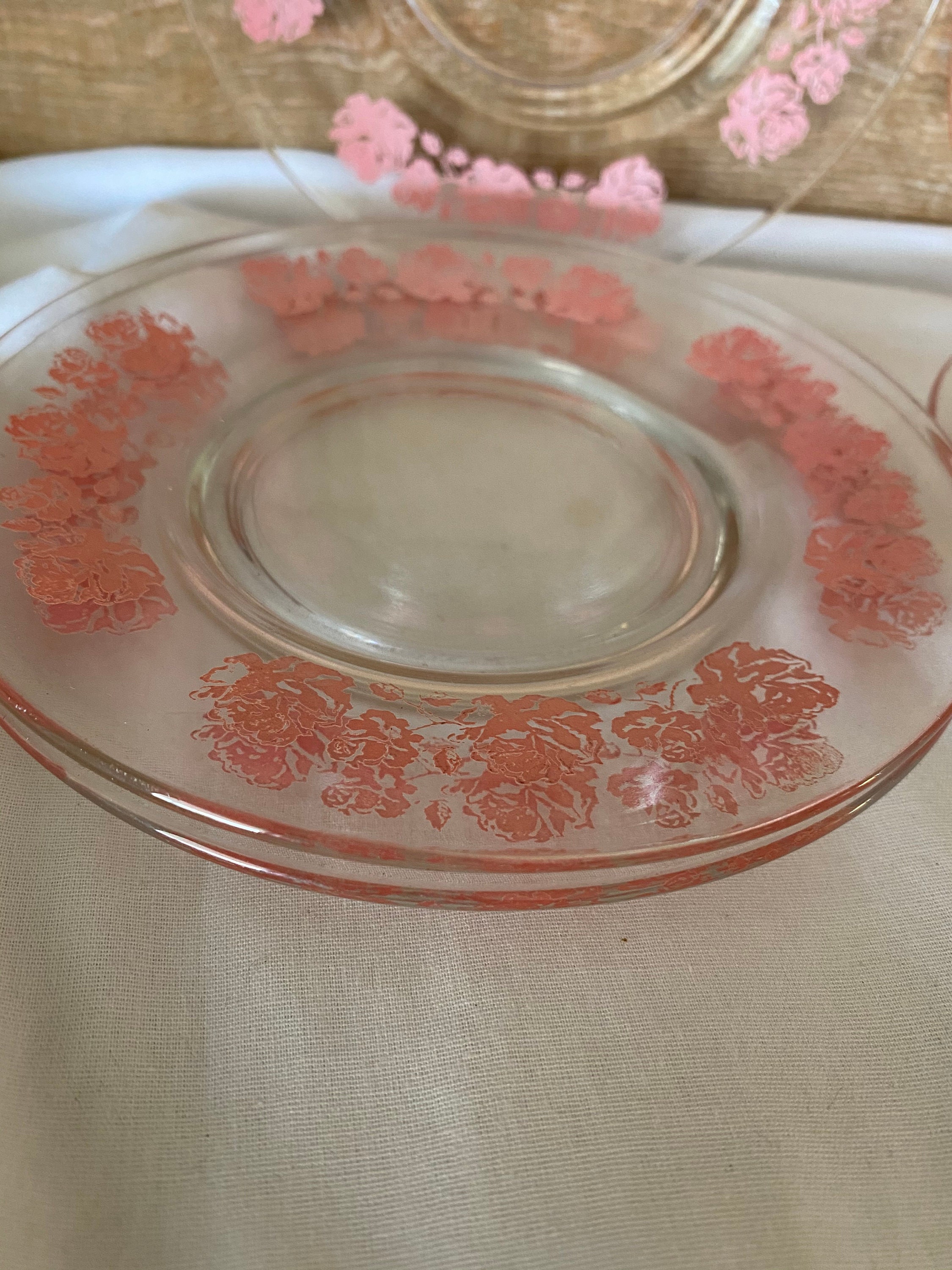 Clear Glass Saucers Pink Rose Flower Designed Edge Glass Side - Etsy