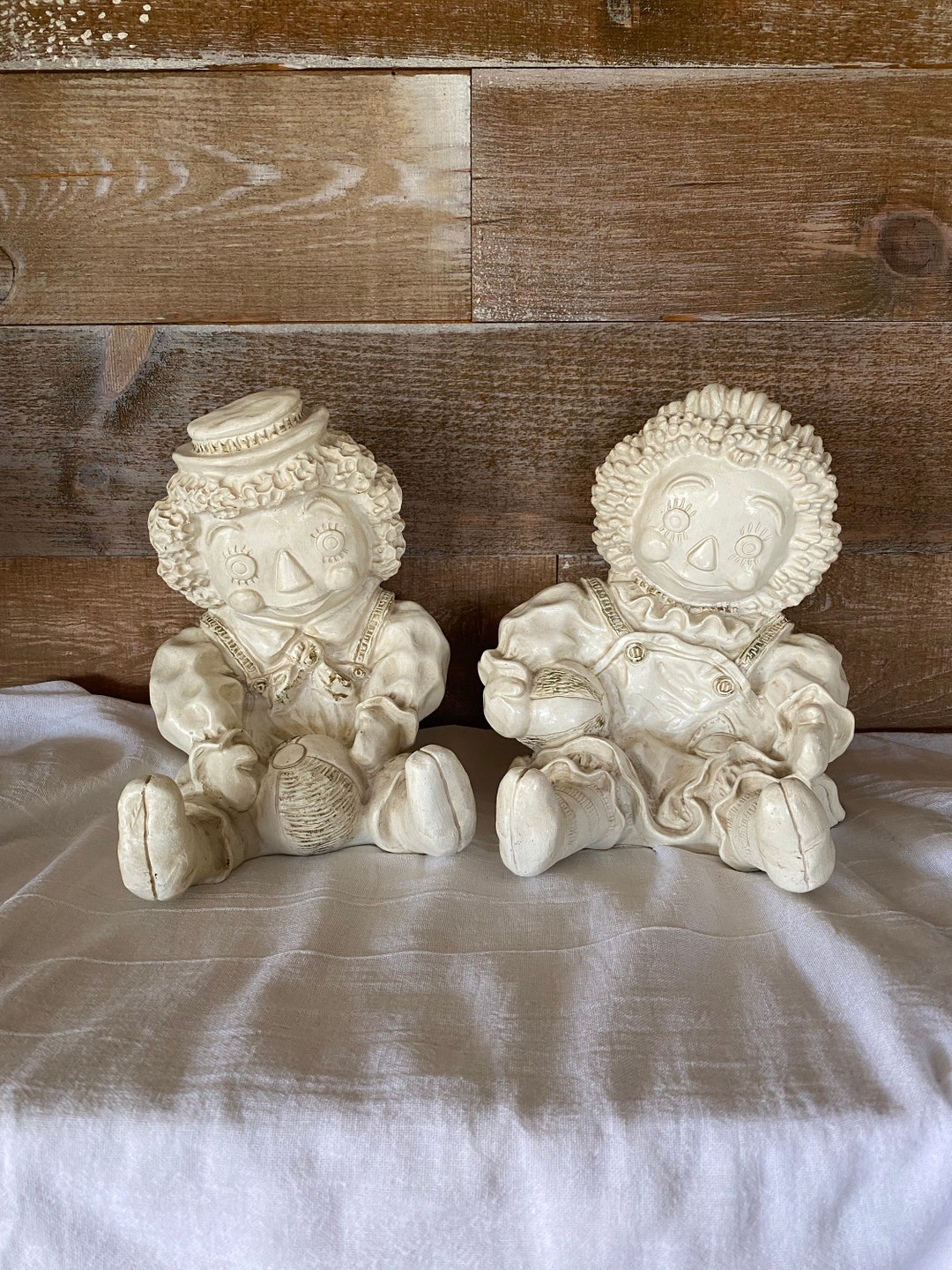 Raggedy Anne and Raggedy Andy Set of Chalkware Statues Signed Girotti ...