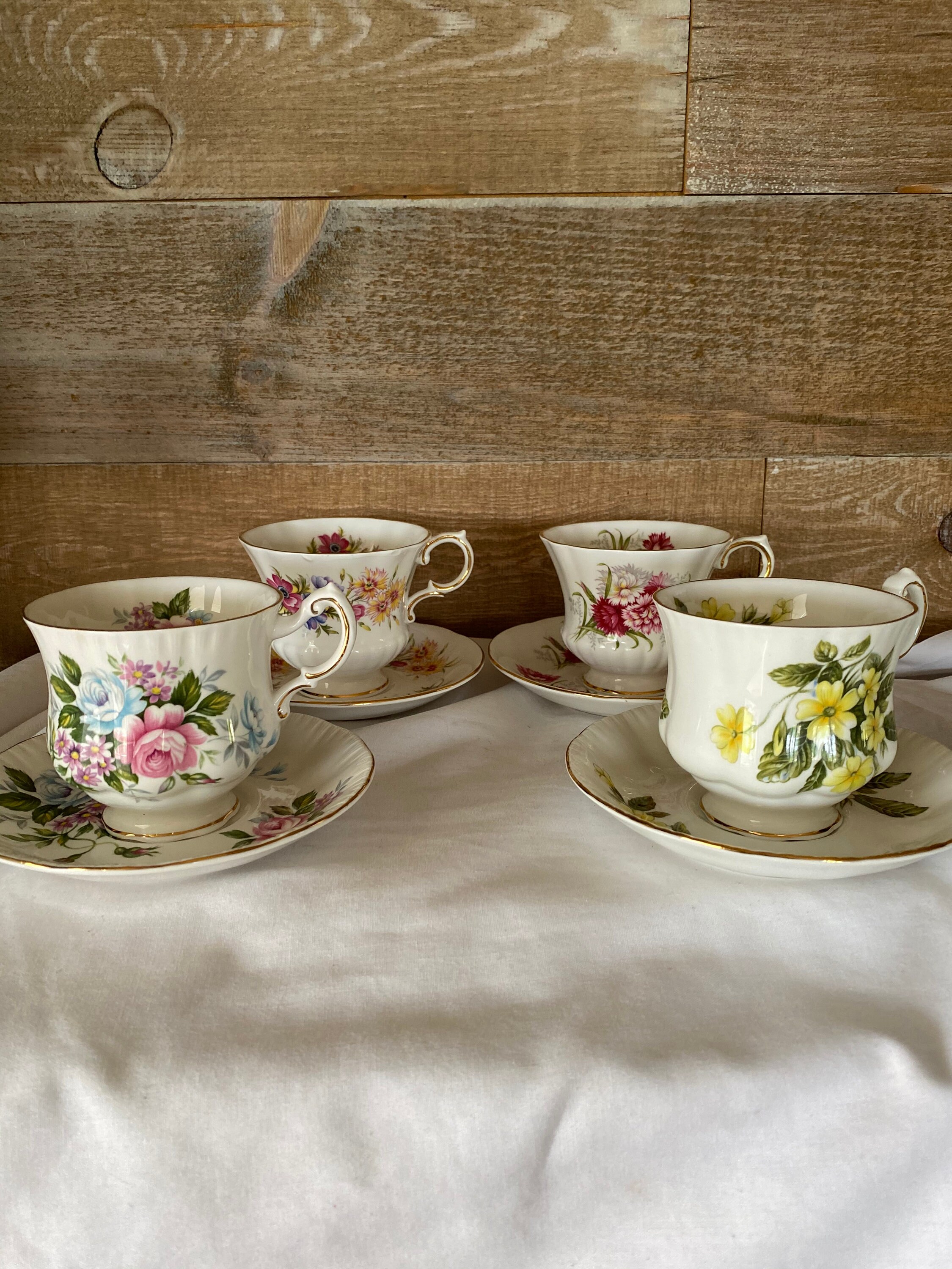 Paragon Flower Festival Tea Cup and Saucer Set of Four B D J K - Etsy