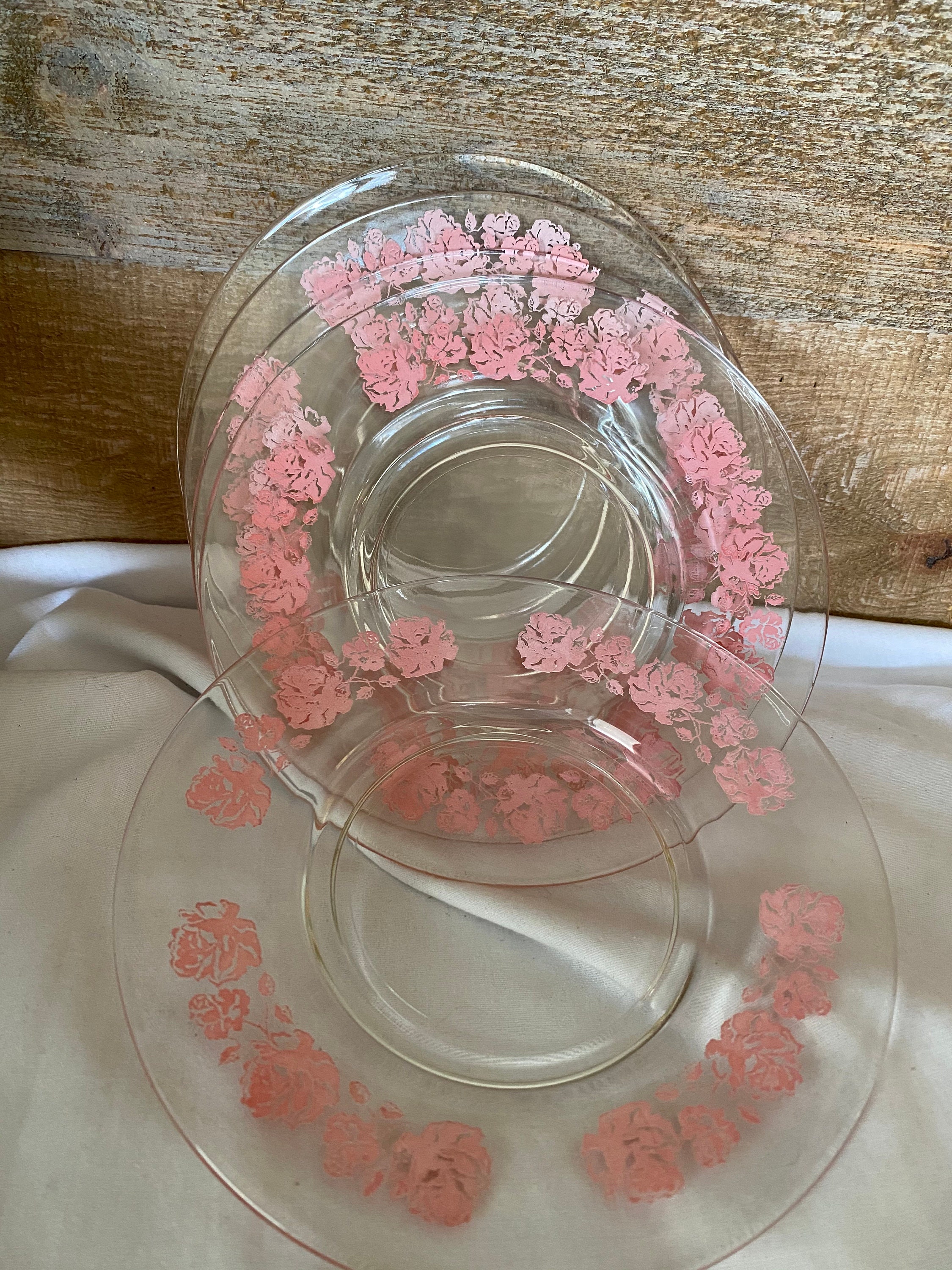 Clear Glass Saucers Pink Rose Flower Designed Edge Glass Side - Etsy