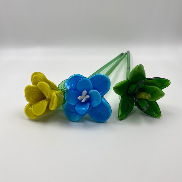 Blown Glass Flowers With Stems - Etsy