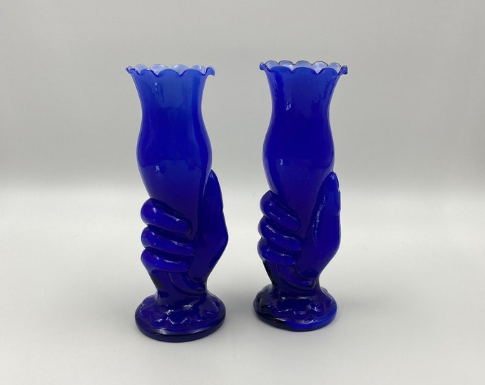 Cobalt Blue Glass Hand Vase Vintage Blue Glass Vase Hand Holding Vase Shape Unique Vintage ...