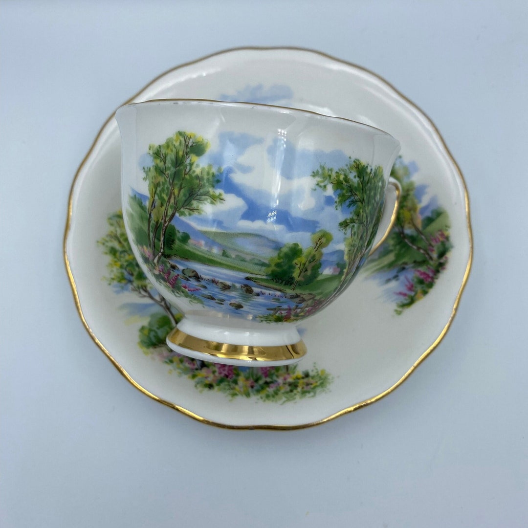 Colclough Country Scene Bone China Tea Cup and Saucer Set Vintage Made ...