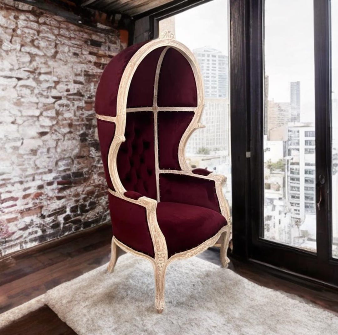 Louis XV Style Tufted Velvet Balloon Canopy Dome Porter Chair ...