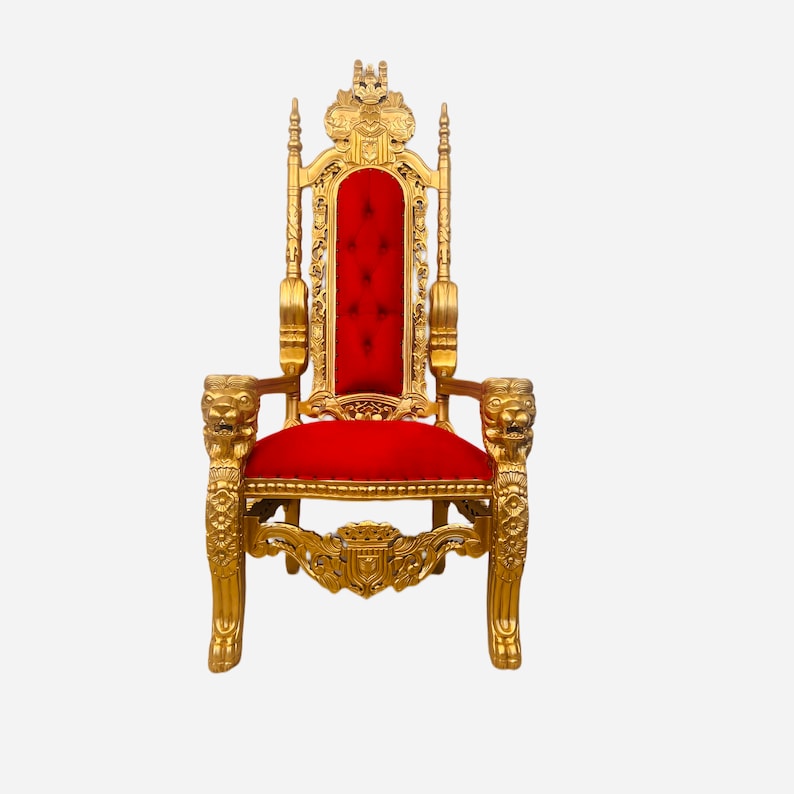 71” Velvet Throne Chair: Mahogany Wood, Lion Head Detail - Etsy