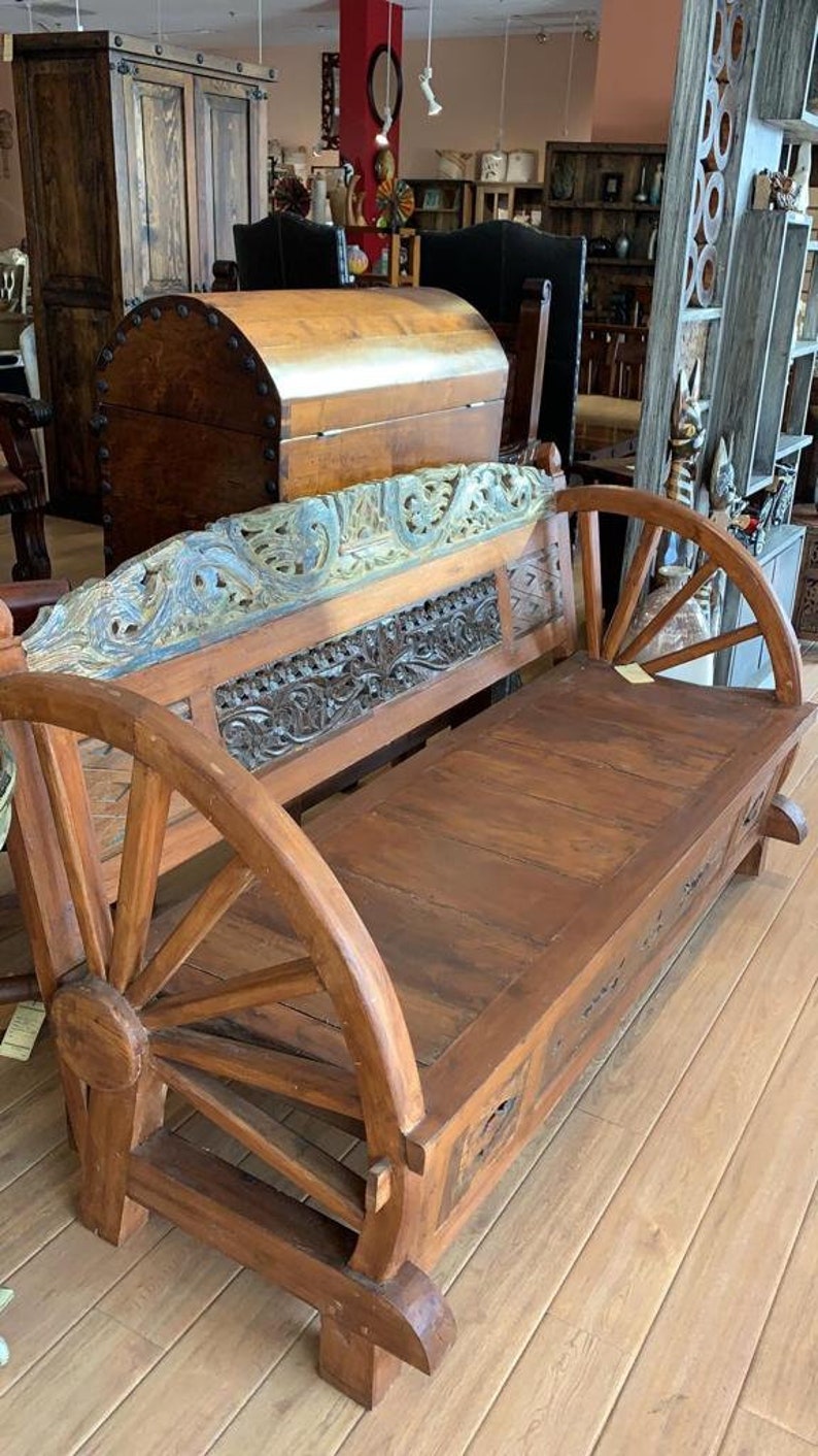 Reclaimed Teakwood Wagon Wheel Bench - Etsy