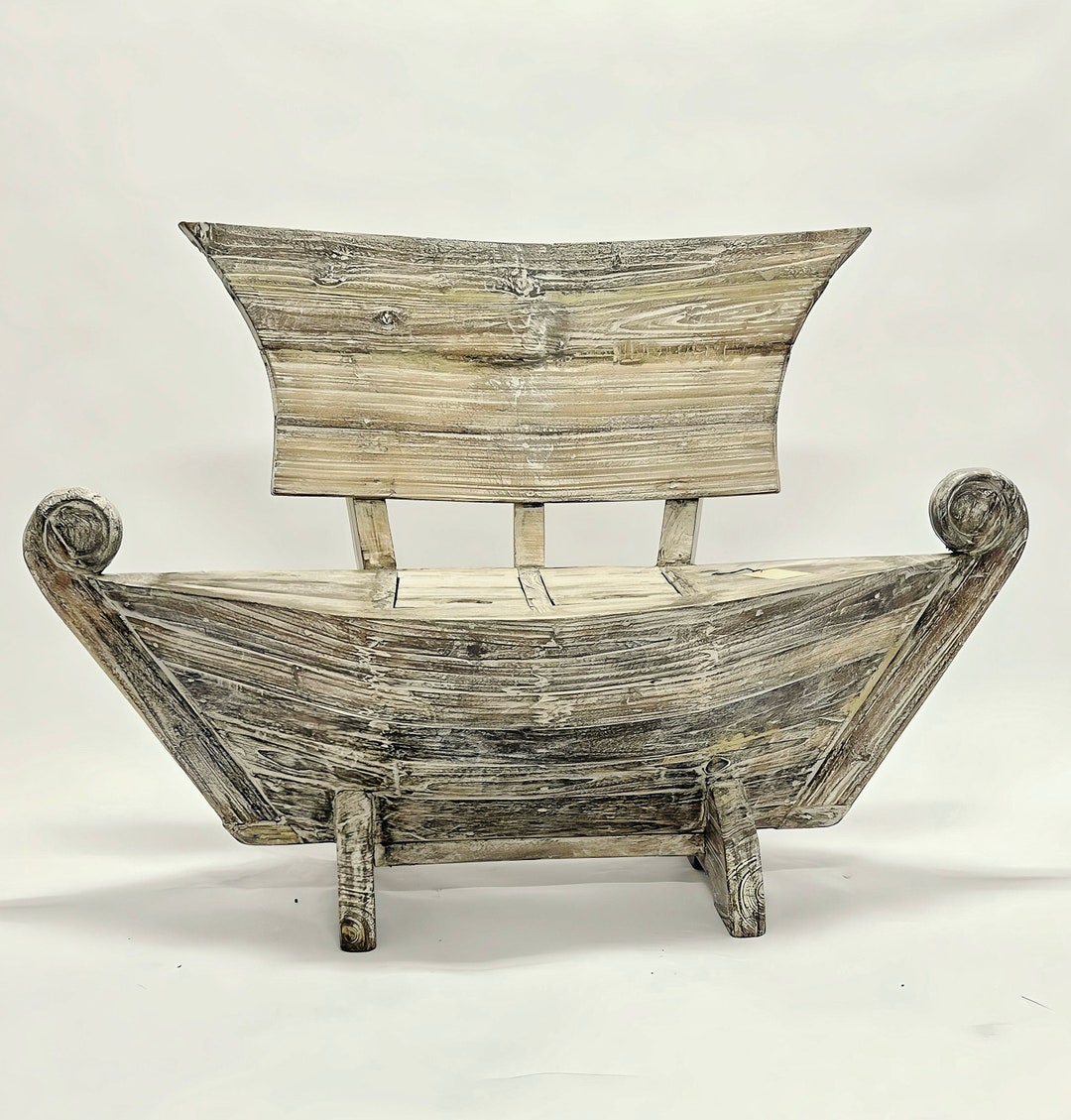 Whitewashed Teak Boat Bench: Rustic Storage Seating - Etsy