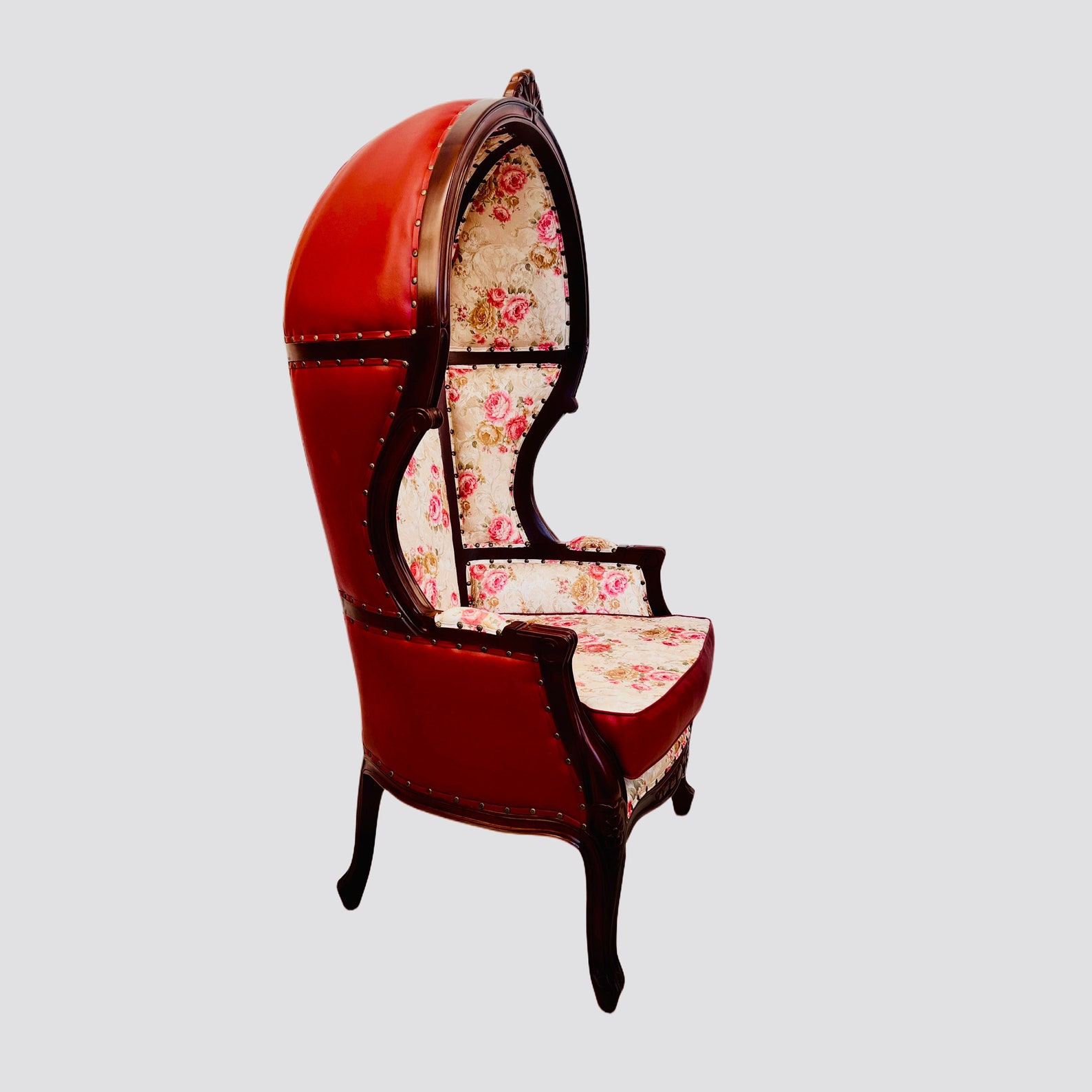 Handmade Leather Balloon Porter Dome Canopy Chair: Louis XV Style, Red ...