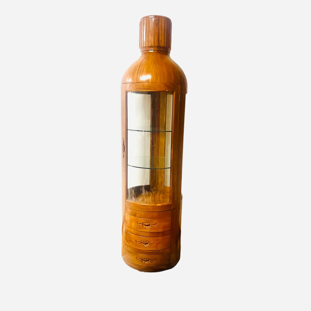 Teak Bottle-shaped Display Cabinet Featuring Glass Displays and Wooden ...
