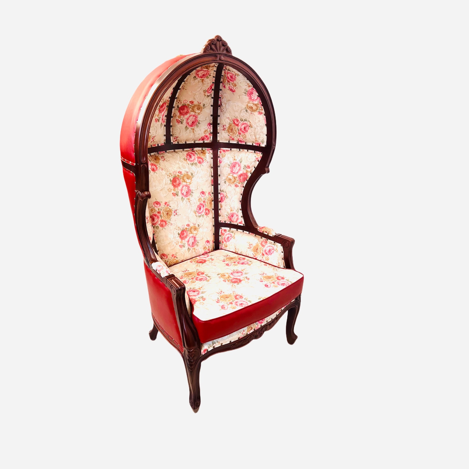 Handmade Leather Balloon Porter Dome Canopy Chair: Louis XV Style, Red ...
