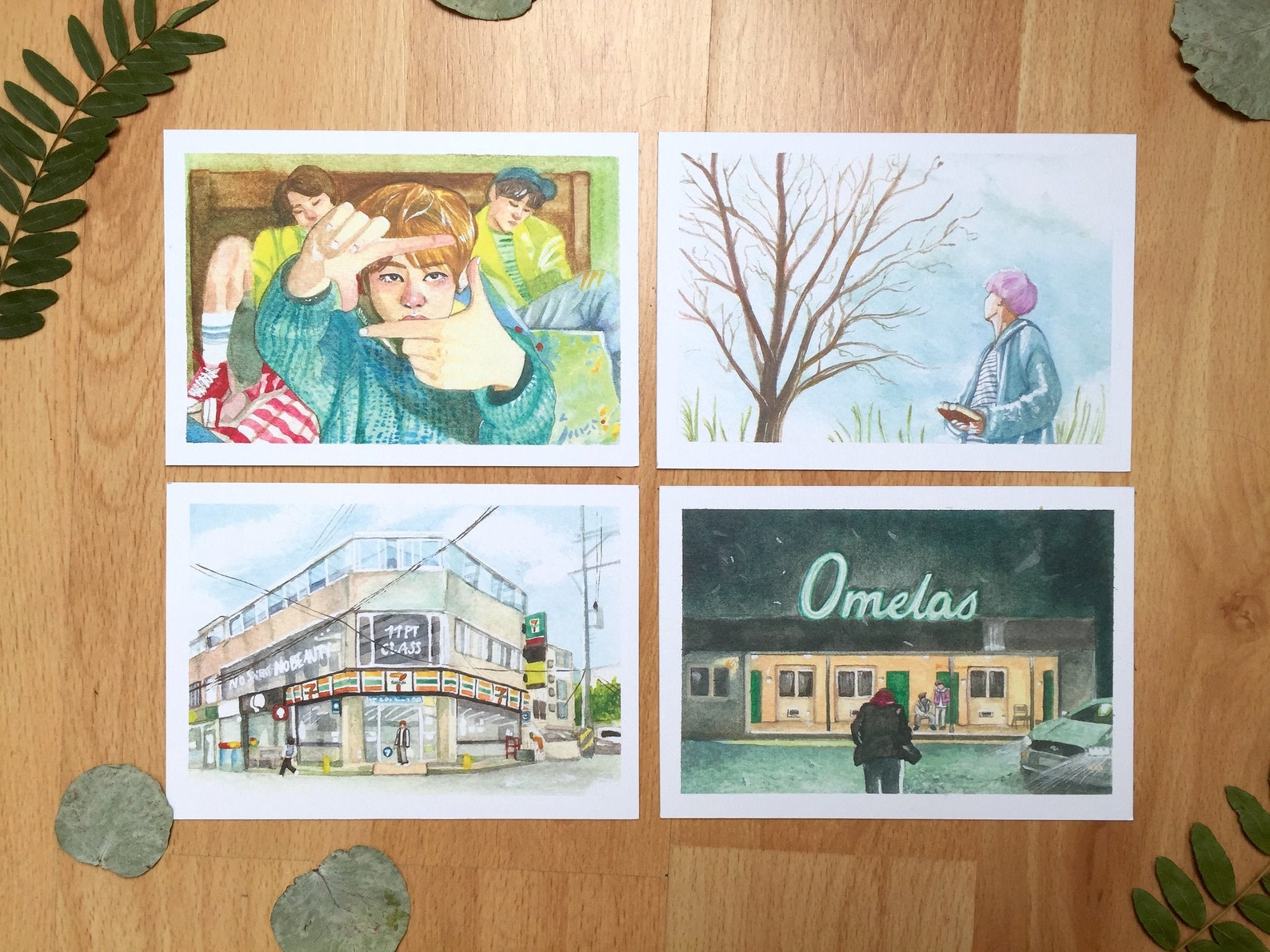 BTS Spring Day Taehyung Jimin Watercolour Art Print Postcard Set - Etsy UK