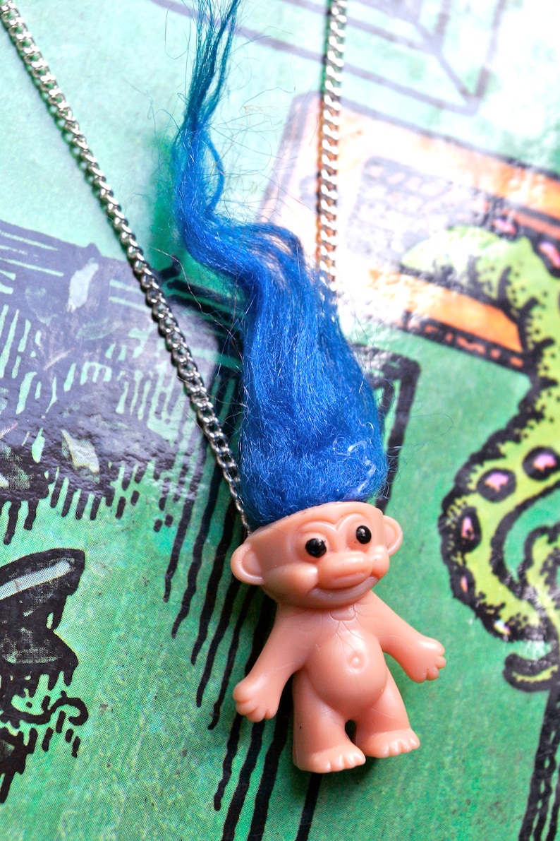 Retro Vintage Mini Blue Troll Doll Toy 80s 90s Y2k Lucky Necklace ...