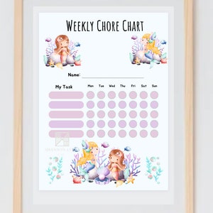 Mermaid Chore Chart, Mermaid Chart Print, Kids Chore Printable, Kids ...