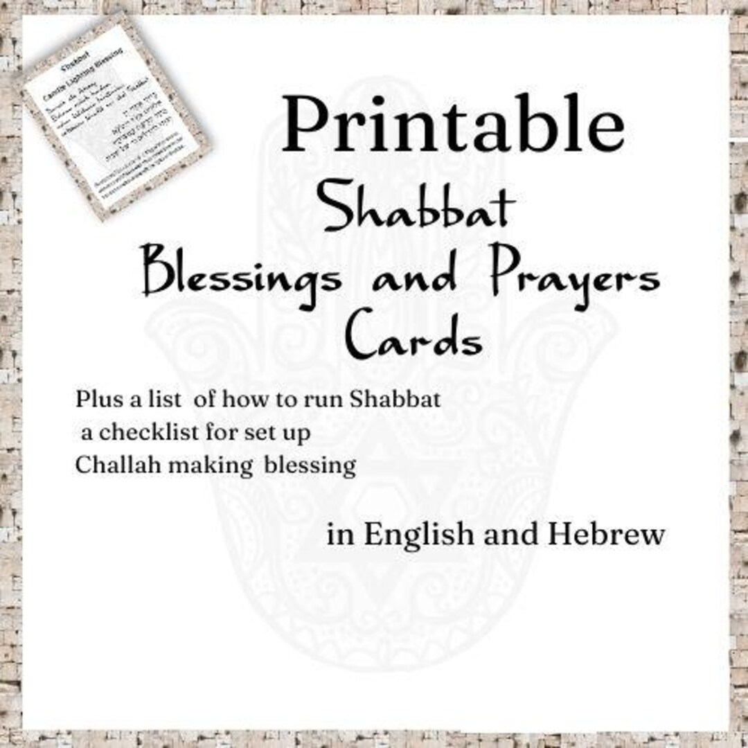 Jewish Shabbat Blessings and Prayers Cards, Hebrew Blessings ...