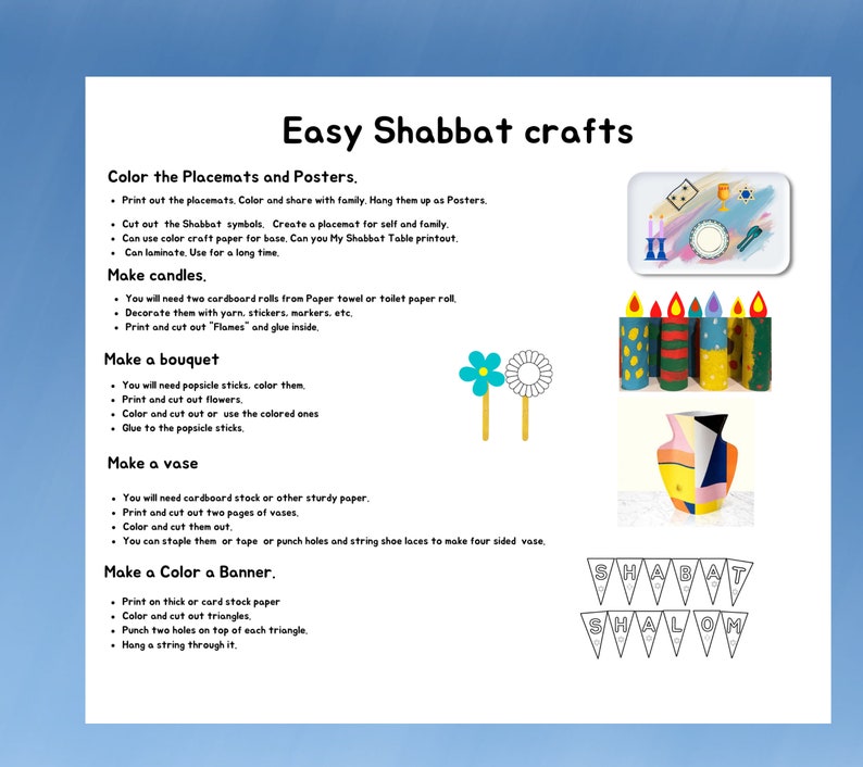 Shabbat Crafts for Kids of All Ages. Coloring Pages and 3-D Crafts for ...