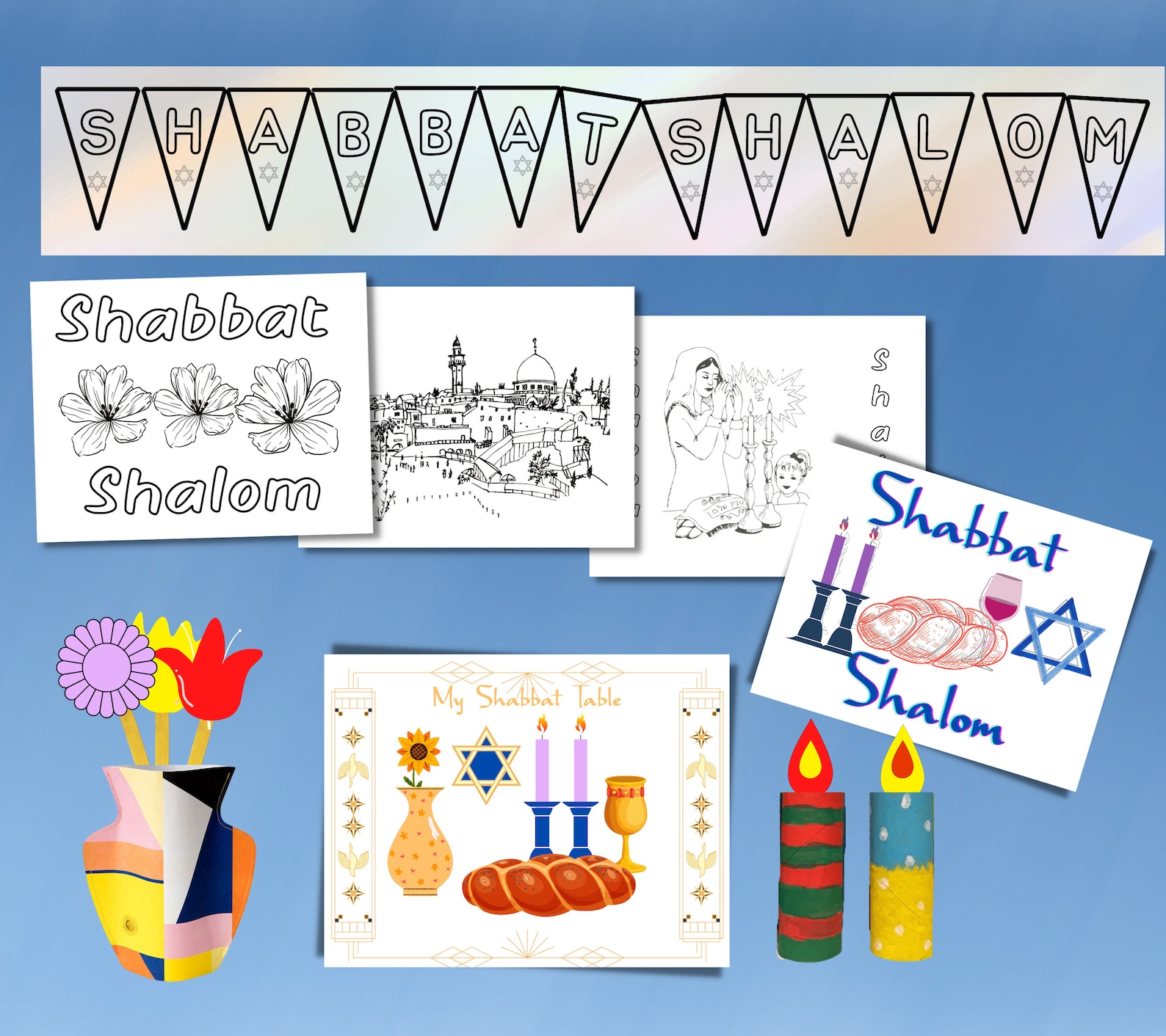 Shabbat Crafts for Kids of All Ages. Coloring Pages and 3-D Crafts for ...