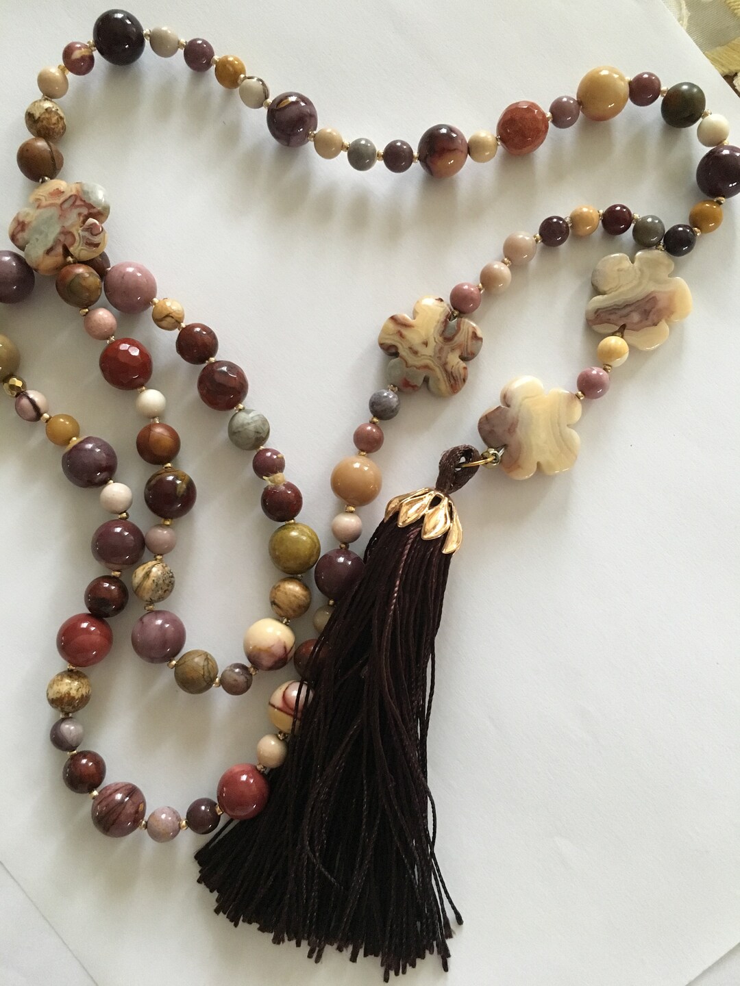 The Long Jasper Mukaite Necklace With Tassel - Etsy UK
