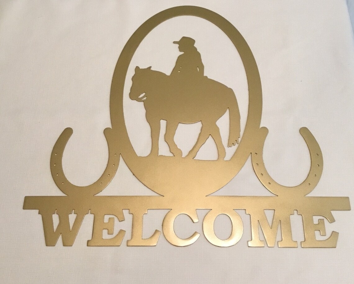 Metal Rider & Horse Shoe Welcome Sign - Etsy