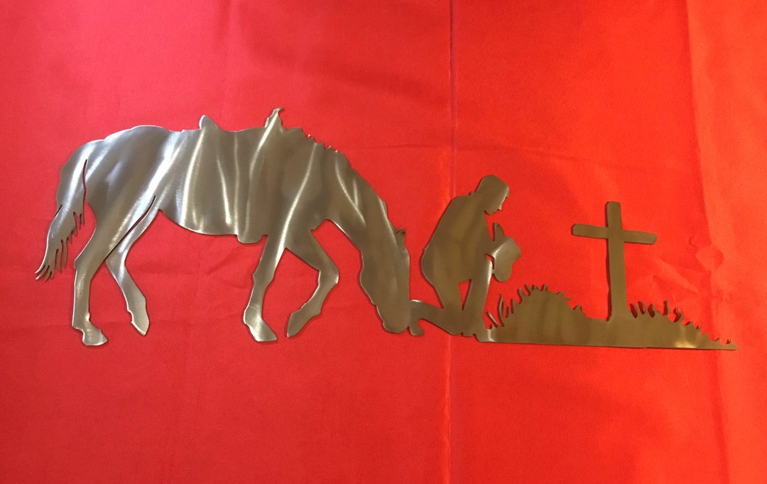 Cowboy Praying Metal Sign cowboy Praying, Horse, Rider, Cross Western ...