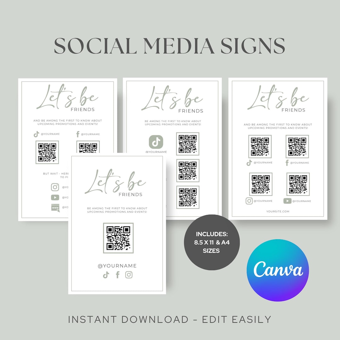 Social Media Sign Template, QR Business Sign, Follow Us on Social Media ...