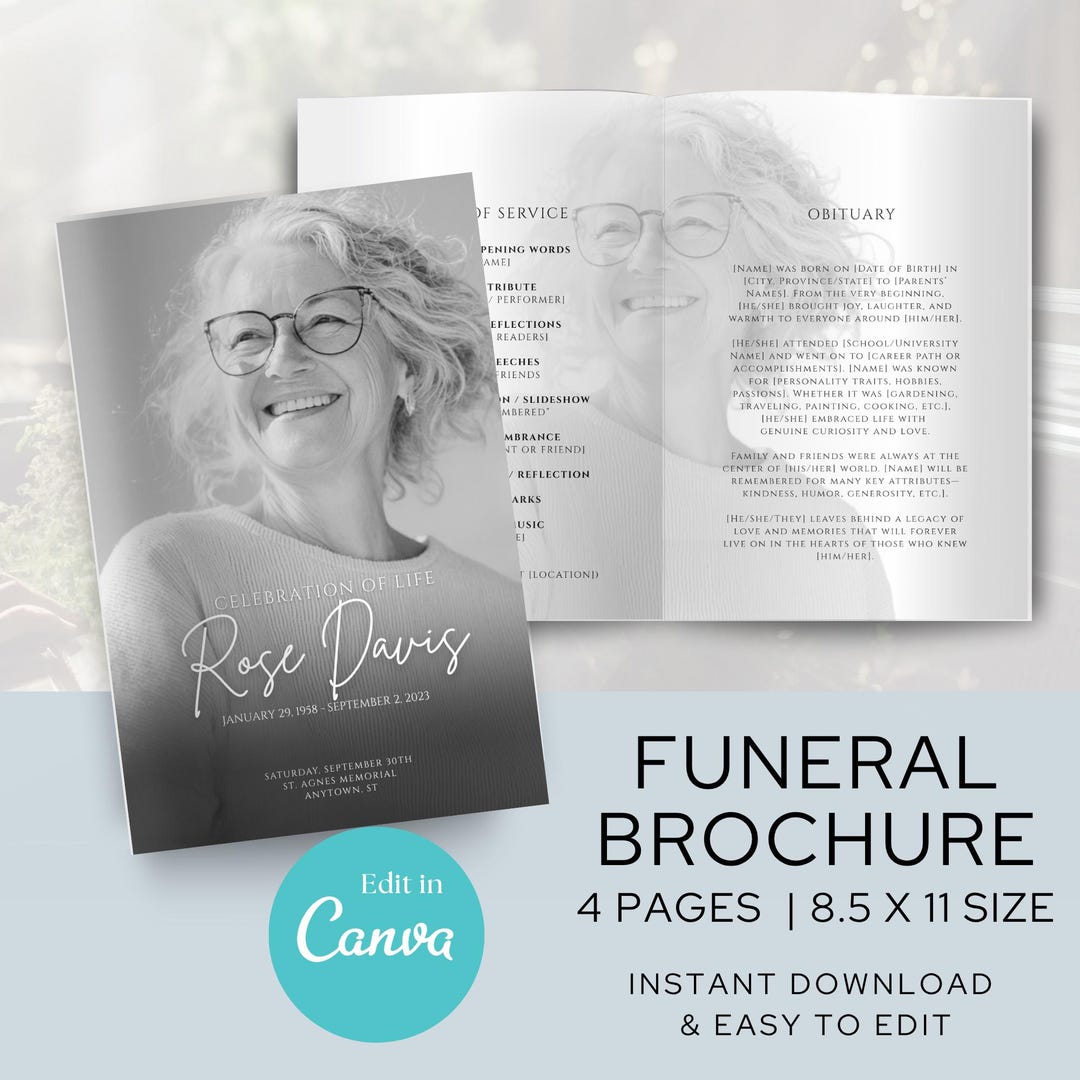 Modern Funeral Program Template: Celebration of Life (digital Download ...