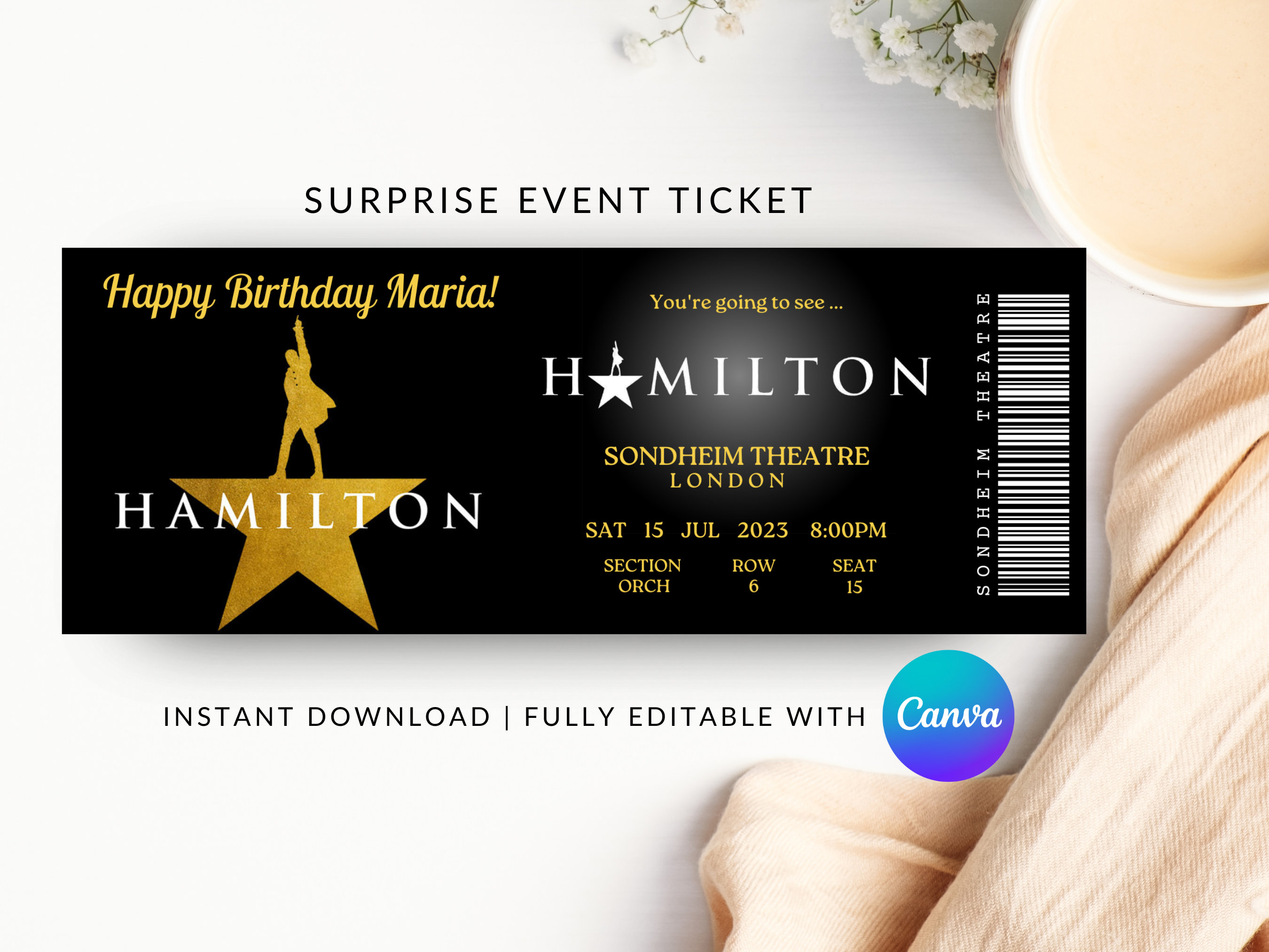 Surprise Musical Ticket, Printable Broadway Surprise Ticket, Musical Surprise Ticket, Hamilton ...