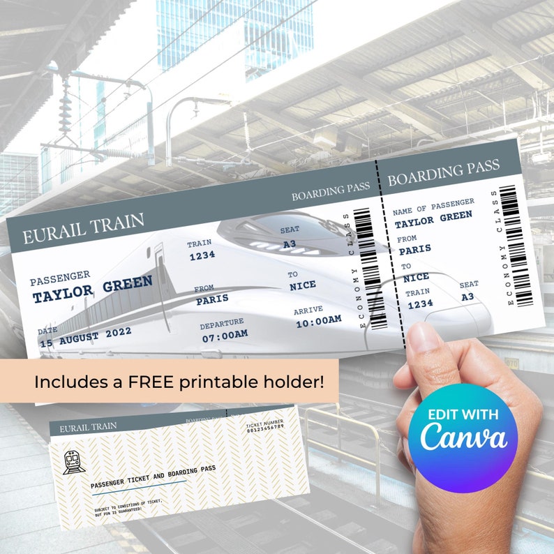 Buy Printable Surprise Train Ticket: Editable Canva Template (digital ...