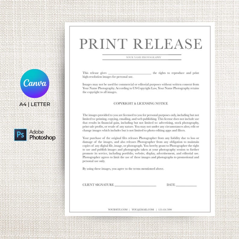 Print Release Template: Photography Marketing Board (canva & Photoshop ...