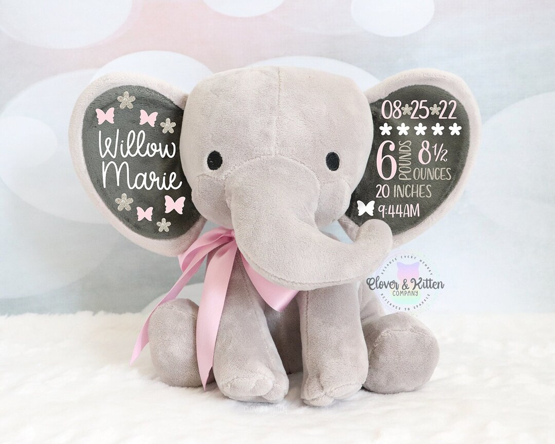 Girls Birth Stat Elephant, Personalized Elephant, Baby Girl Keepsake ...