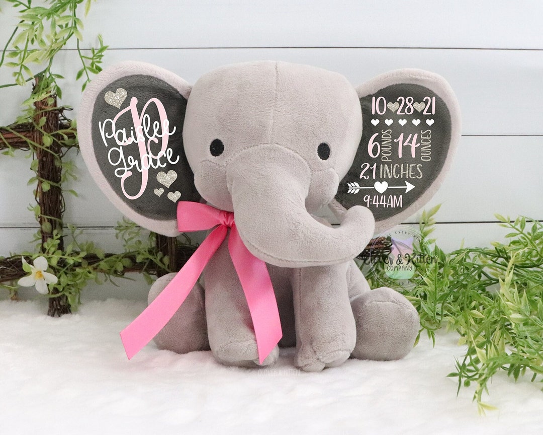 Birth Announcement, Birth Stat Elephant, Newborn Gift, Girls Birth Stat ...