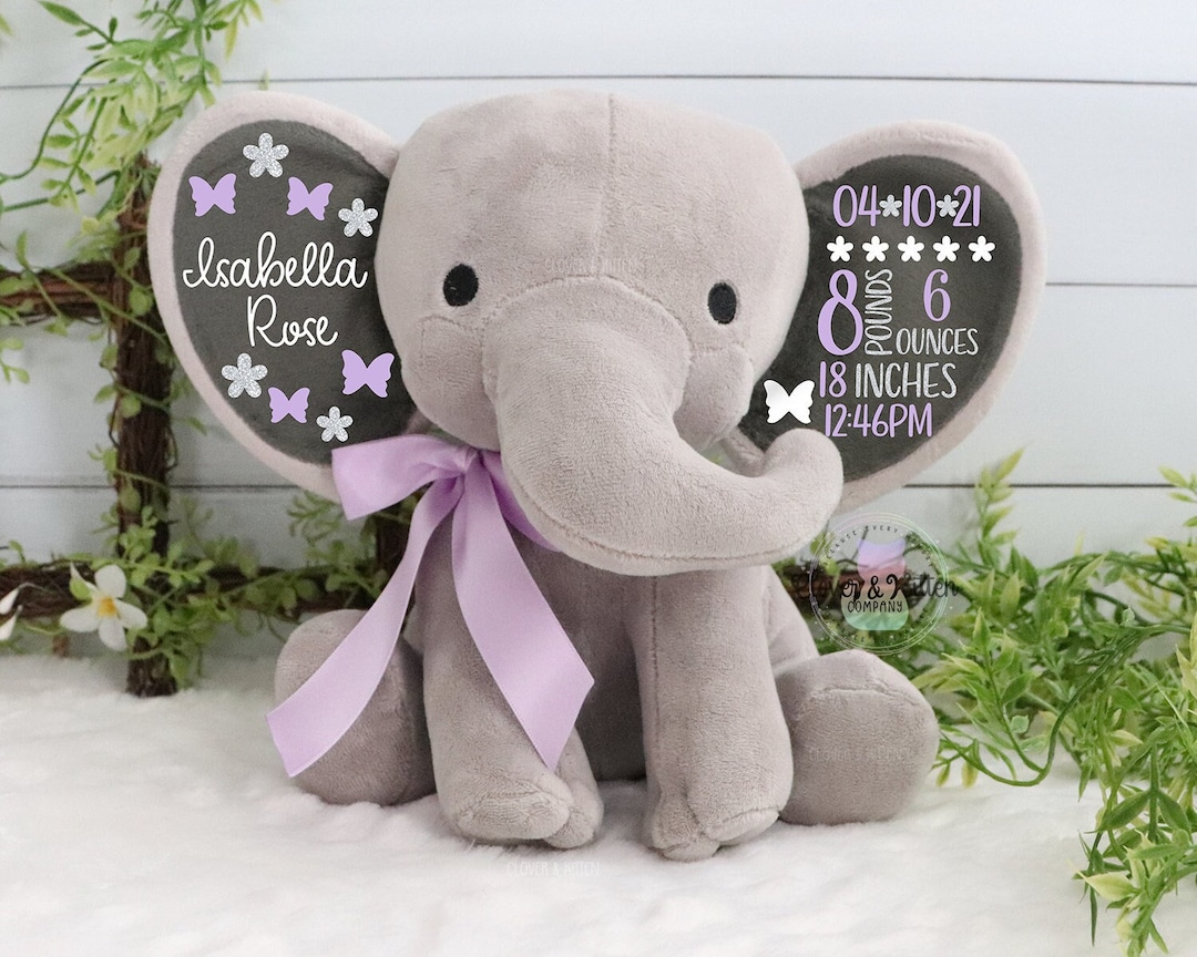 Girls Birth Stat Elephant, Personalized Elephant, Baby Girl Keepsake ...