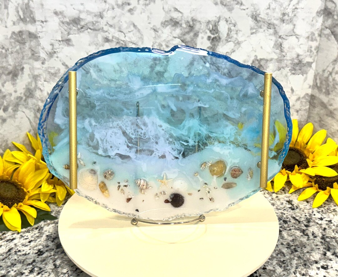 Ocean Beach Themed Tray W/handles Seashells Sand Trinket Dresser Resin ...