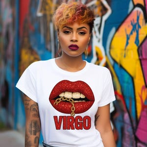 Virgo Zodiac PNG: Glitter Lips, Gold Chain - T-shirt Design (digital ...