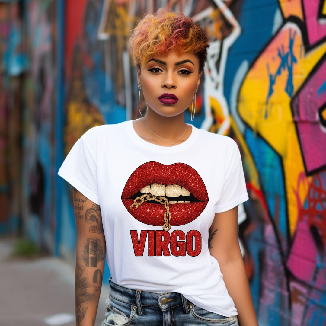 Virgo Zodiac PNG: Glitter Lips, Gold Chain - T-shirt Design (digital ...